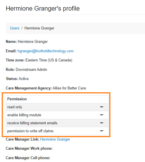 Foothold Care Management Account Permissions – FCM