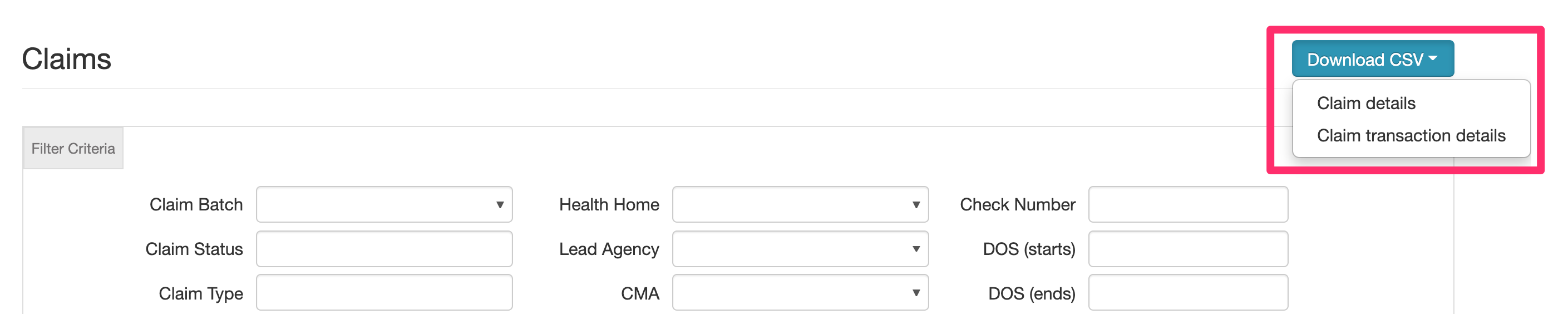 Claims Screen – FCM